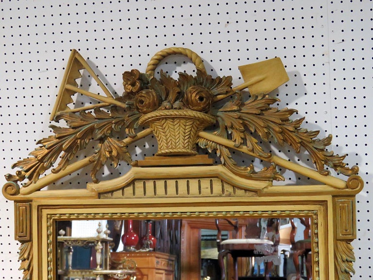 Gilded Carved French Mirror Depicting Basket of Flowers with a Rake and ...