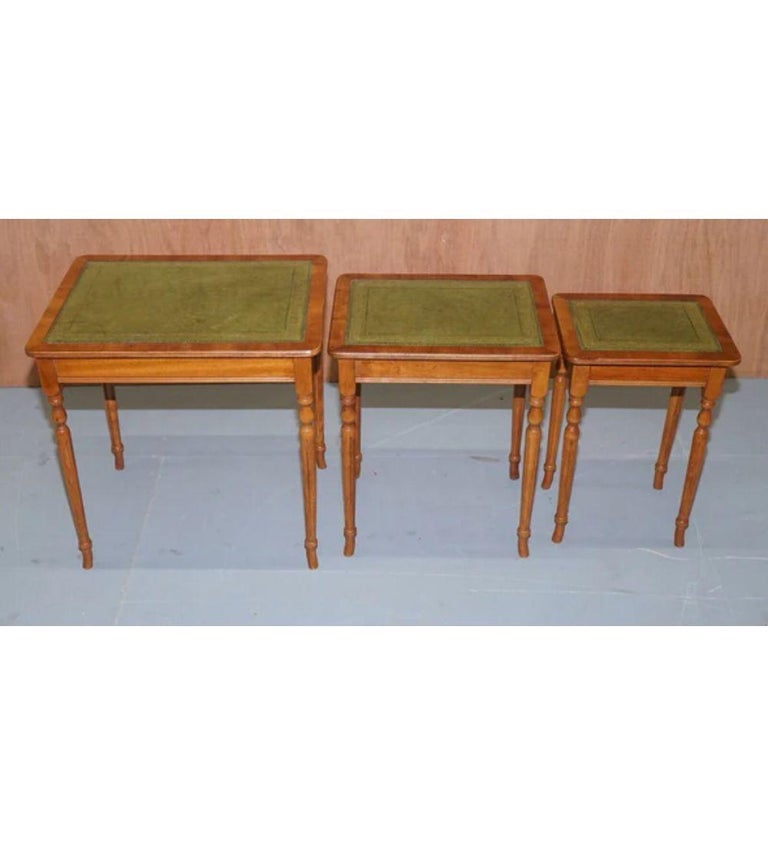 Regency Style Yew Wood Leather Top and Gold Leaf Embossed Nest of ...