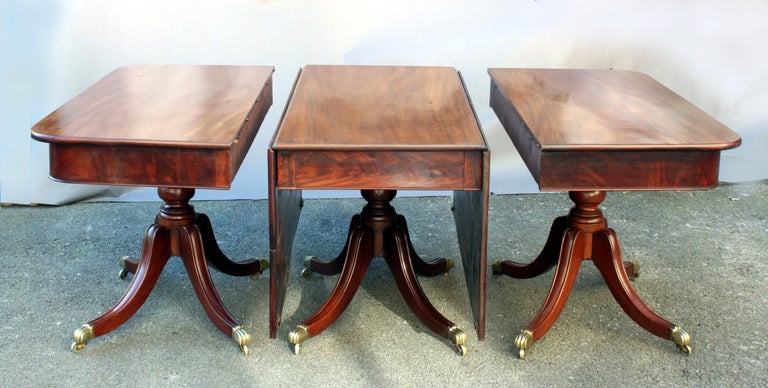Regency Three Pillar Mahogany Dining Table For Sale at 1stDibs