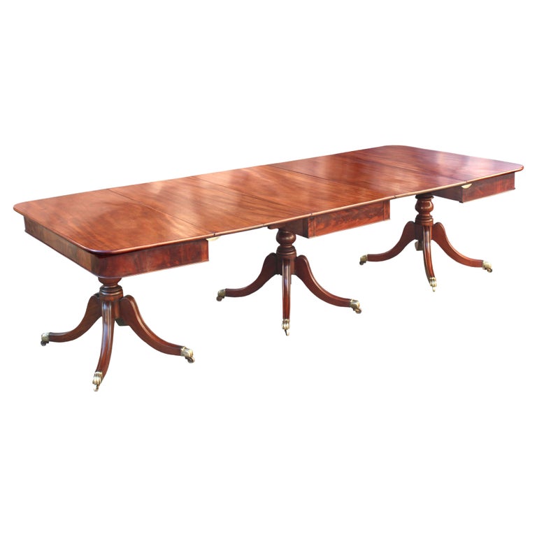 Regency Three Pillar Mahogany Dining Table For Sale at 1stDibs