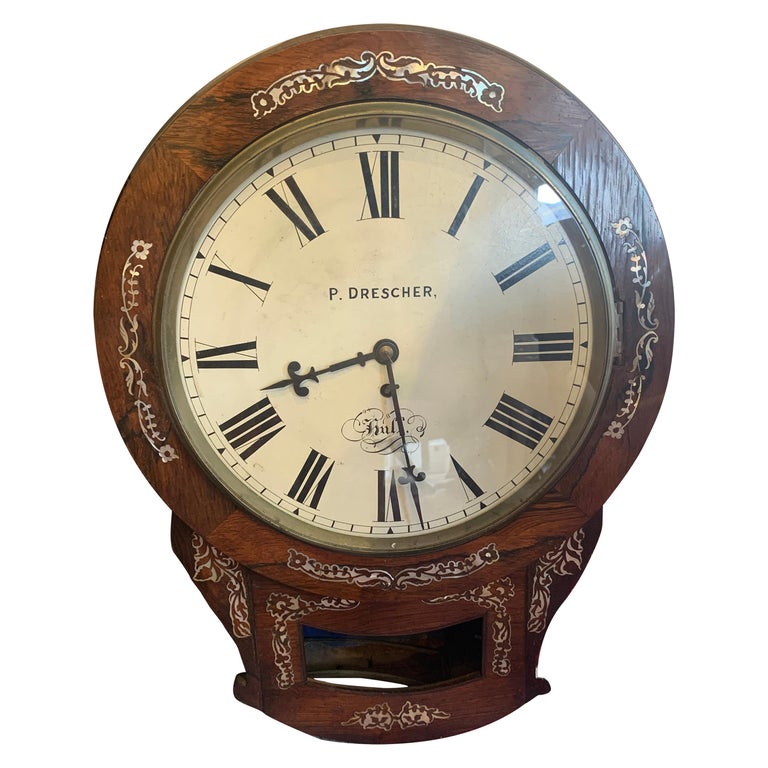 Regency Wall Clock, Rosewood with Mother of Pearl Inlay at 1stDibs