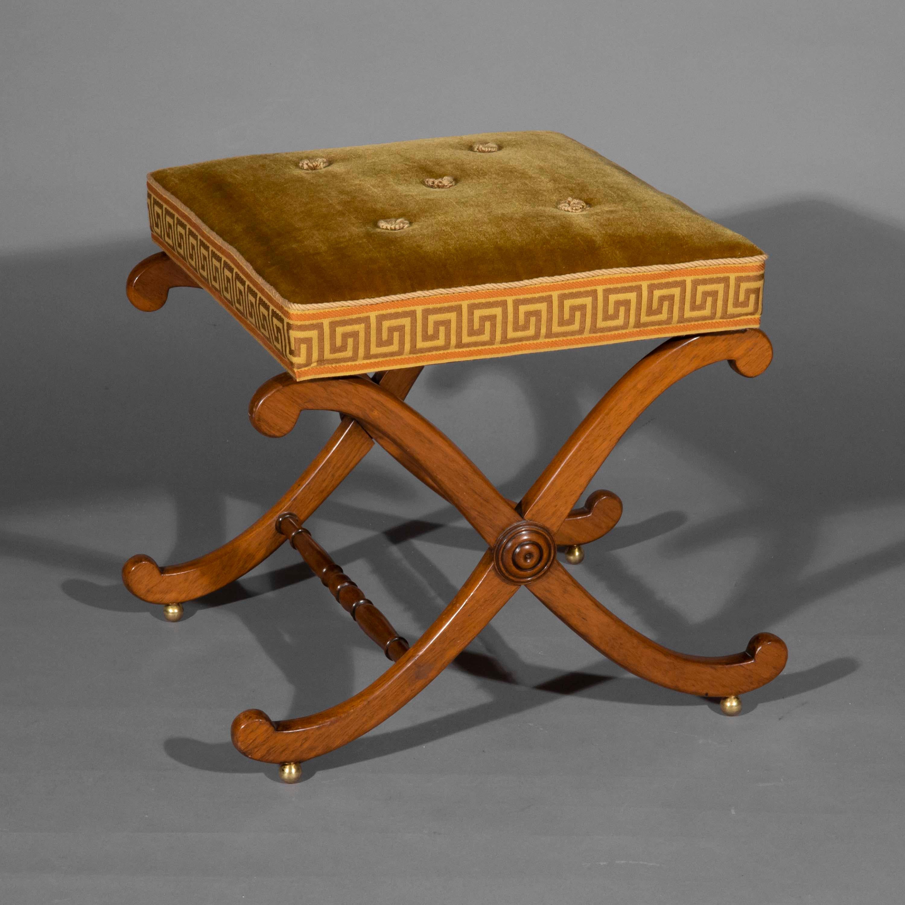 Regency X-Frame Stool in Mohair Velvet with Greek Key Border For Sale ...