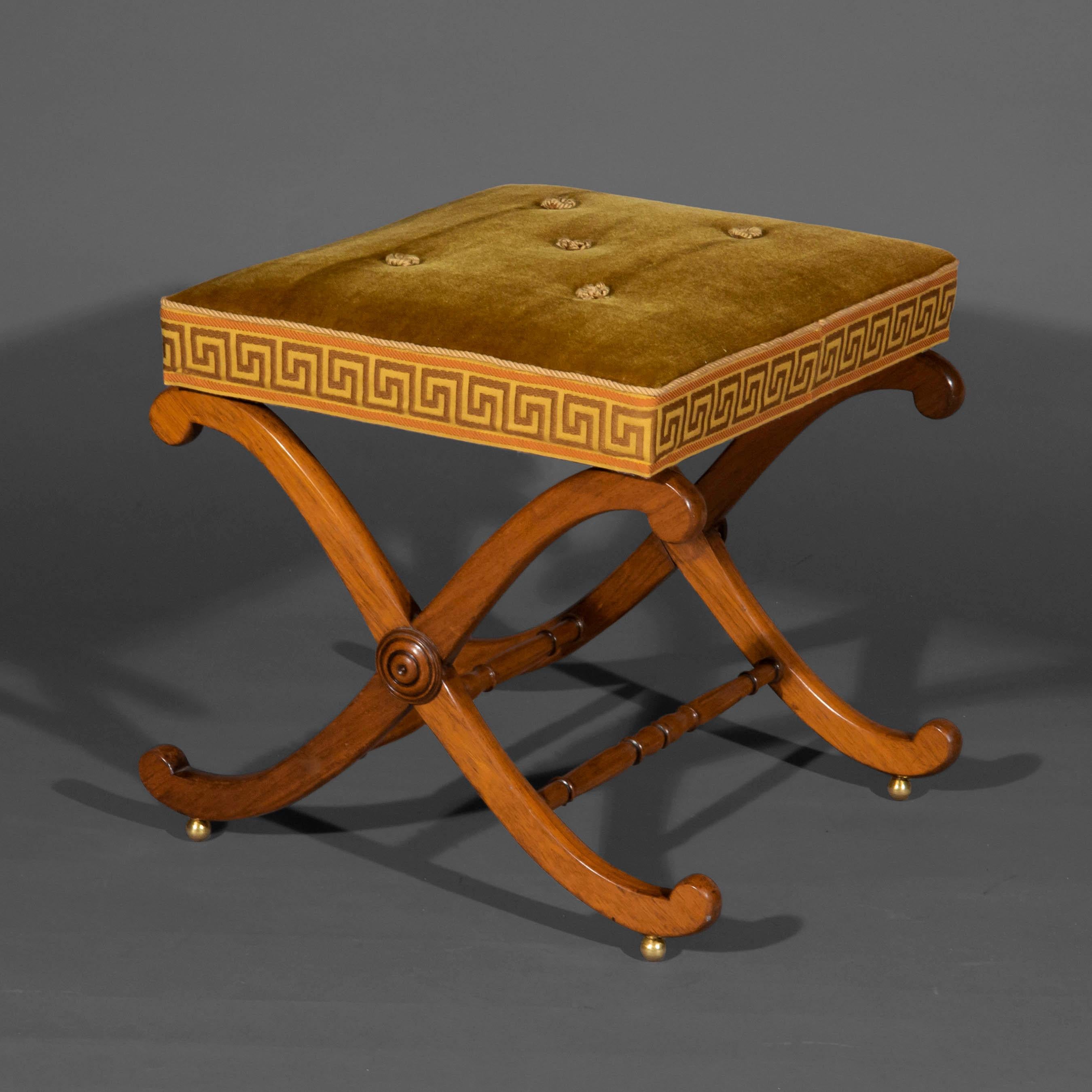 Regency X-Frame Stool in Mohair Velvet with Greek Key Border For Sale ...