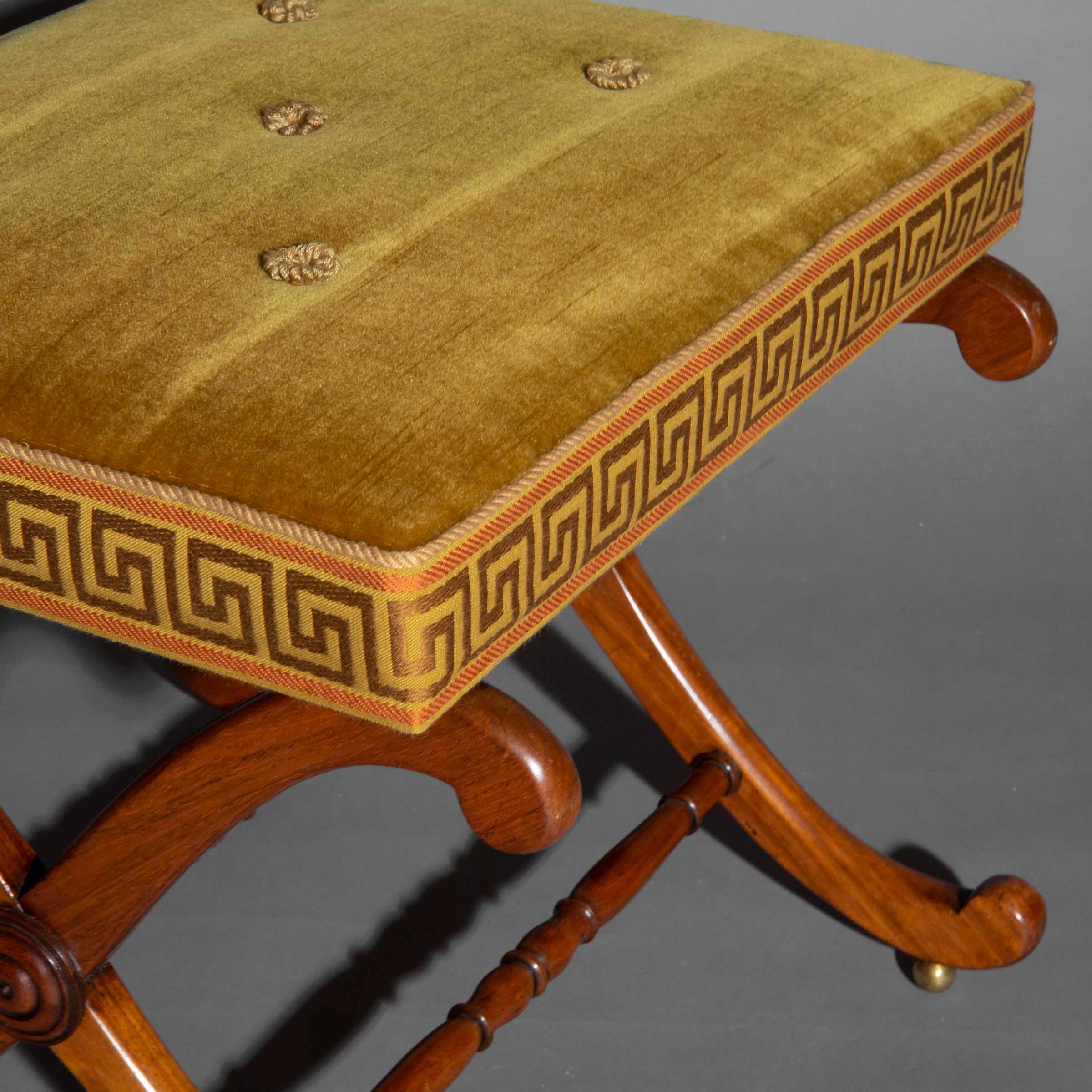 Regency X-Frame Stool in Mohair Velvet with Greek Key Border For Sale ...