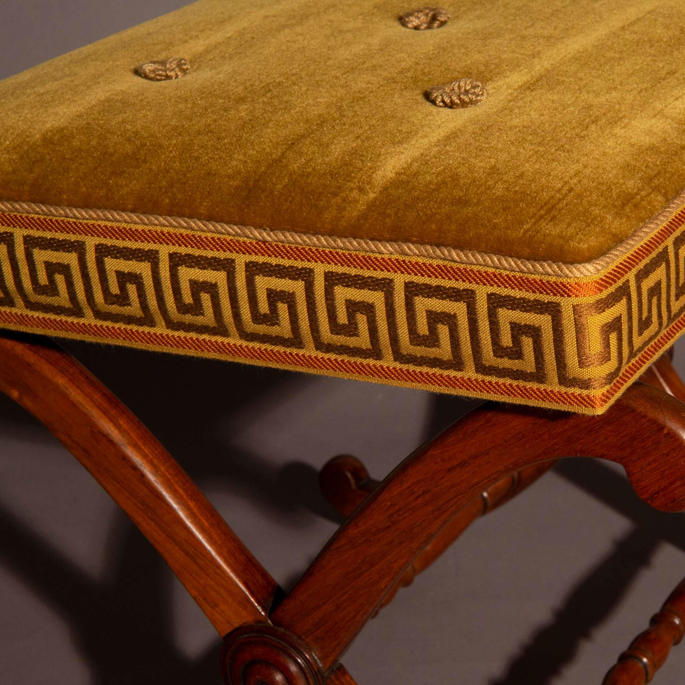 Regency X-Frame Stool in Mohair Velvet with Greek Key Border For Sale ...
