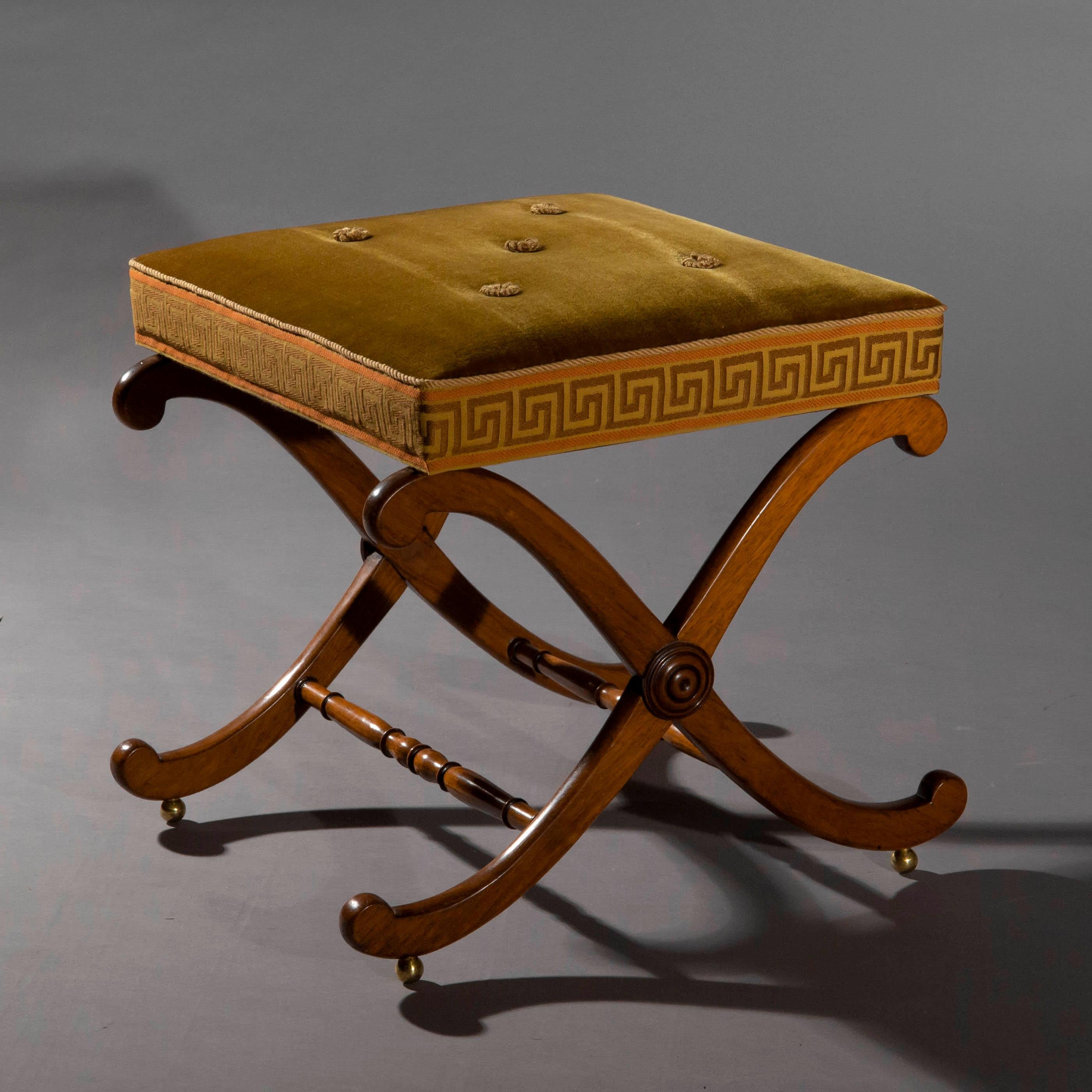 Regency X-Frame Stool in Mohair Velvet with Greek Key Border For Sale ...