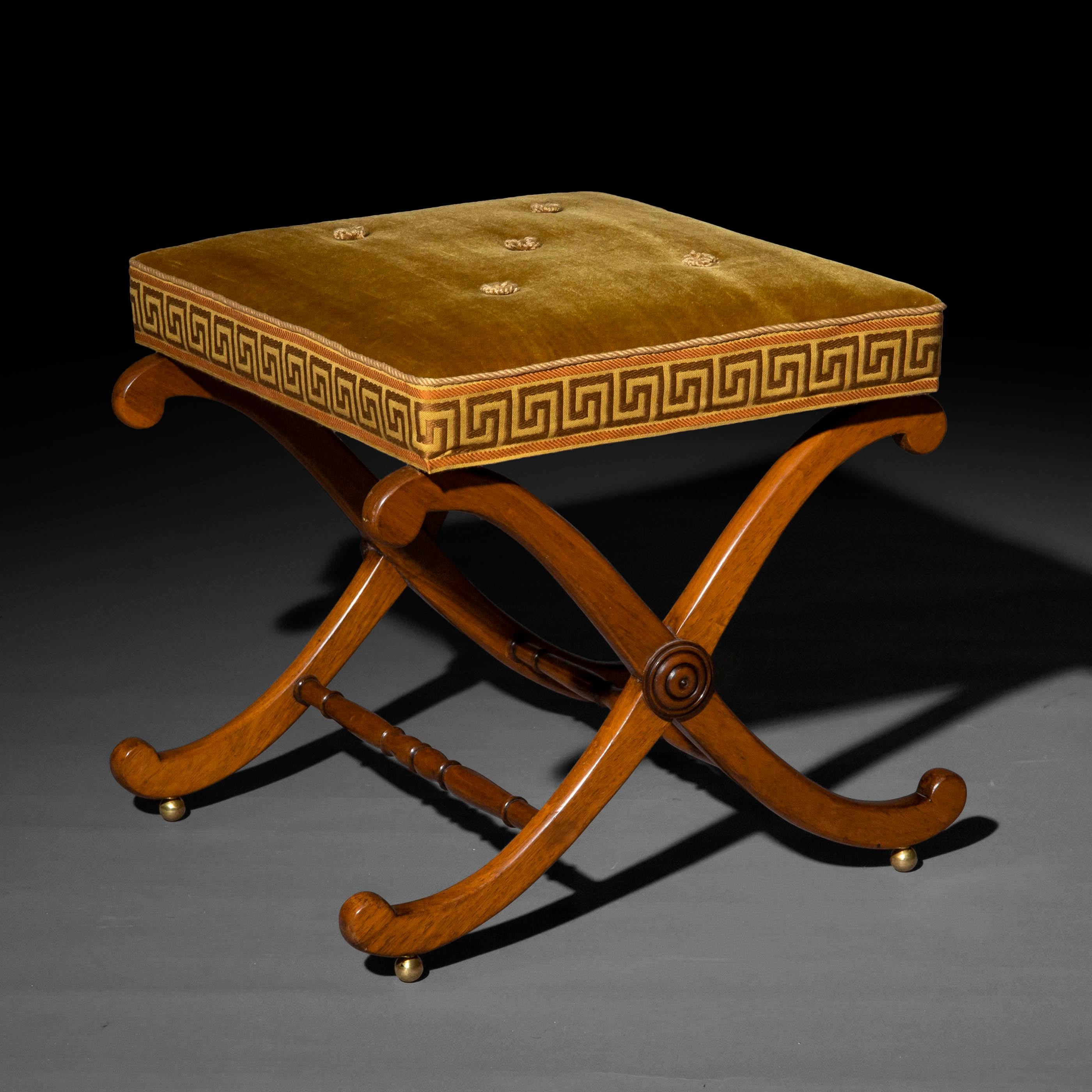 Regency X-Frame Stool in Mohair Velvet with Greek Key Border For Sale ...