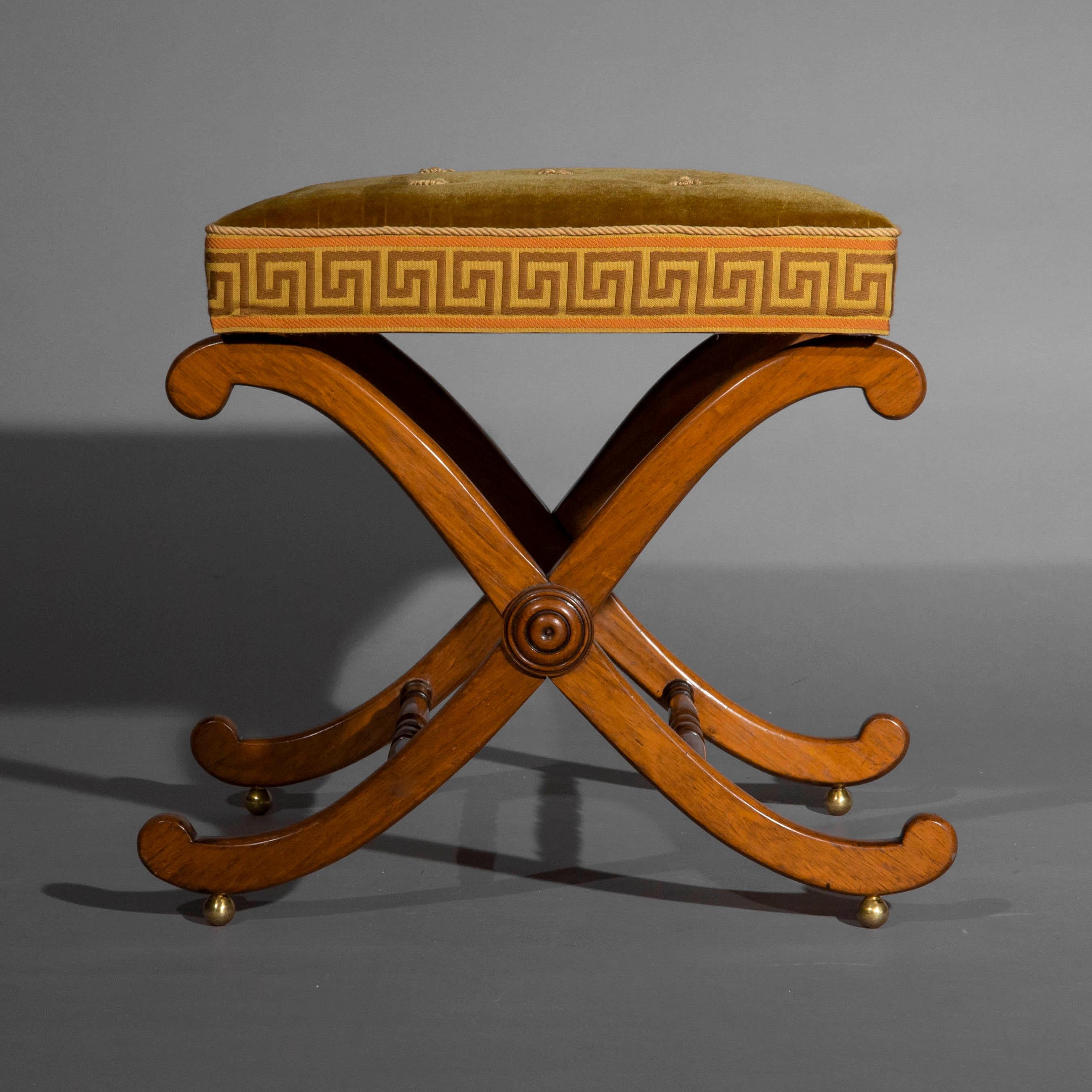 Regency X-Frame Stool in Mohair Velvet with Greek Key Border For Sale ...