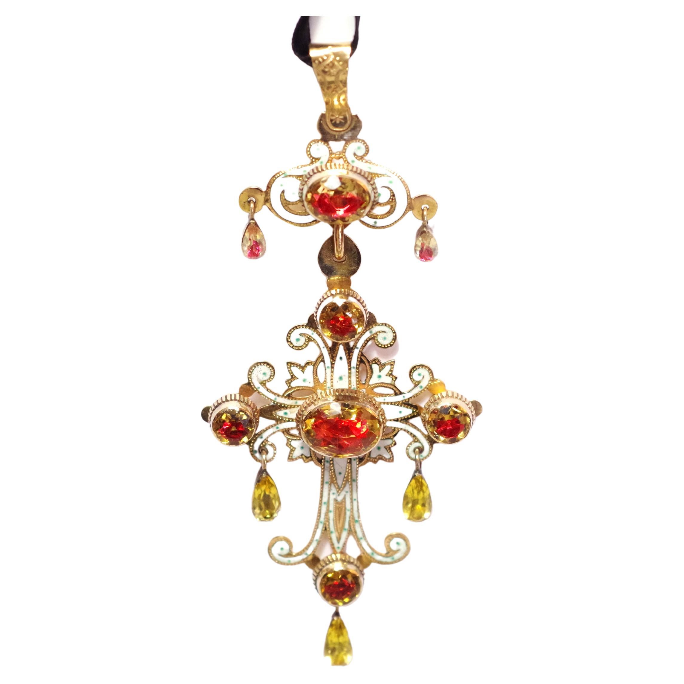 French Double Sided Enamel Mosaic Cross c1900 For Sale at 1stDibs