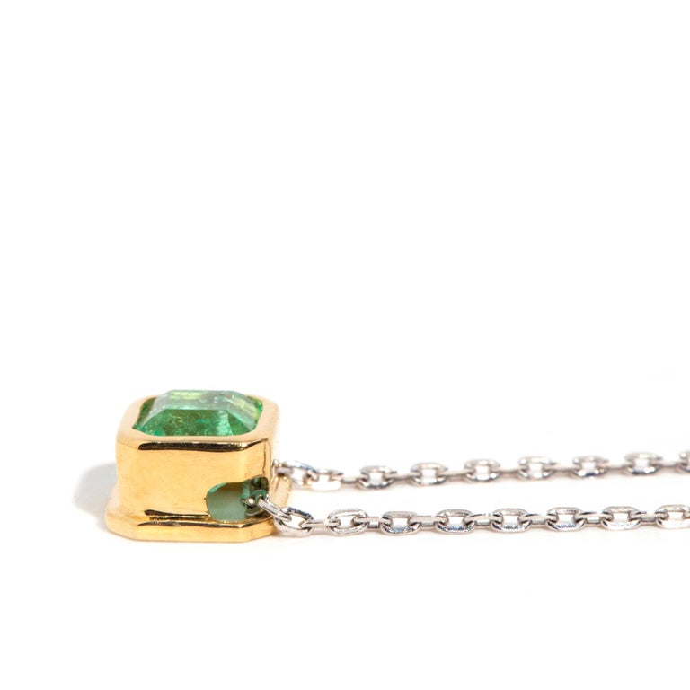 Reinvented 18 Carat Yellow Gold Square Emerald Pendant and White Gold ...