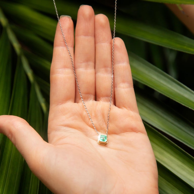 Reinvented 18 Carat Yellow Gold Square Emerald Pendant and White Gold ...