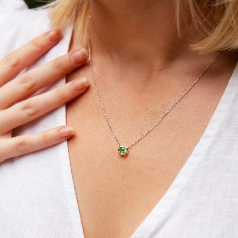 Reinvented 18 Carat Yellow Gold Square Emerald Pendant and White Gold ...