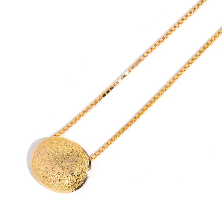 Reinvented 9 Carat Yellow Gold Patterned Oval Pendant with Gold Snake ...