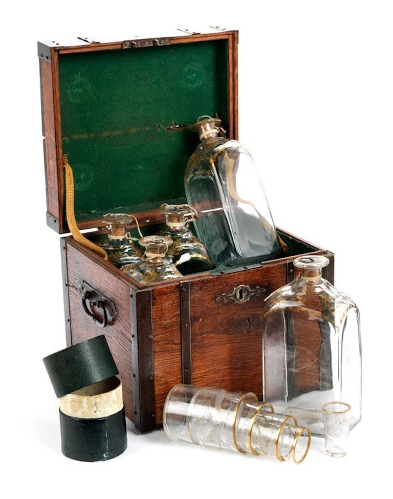 Reiselikör- or Drink Box with Bottle and Cup Inserts For Sale at 1stDibs