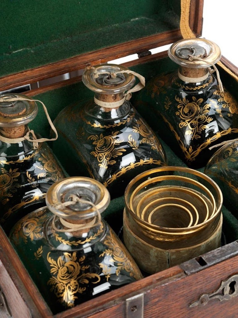 Reiselikör- or Drink Box with Bottle and Cup Inserts For Sale at 1stDibs