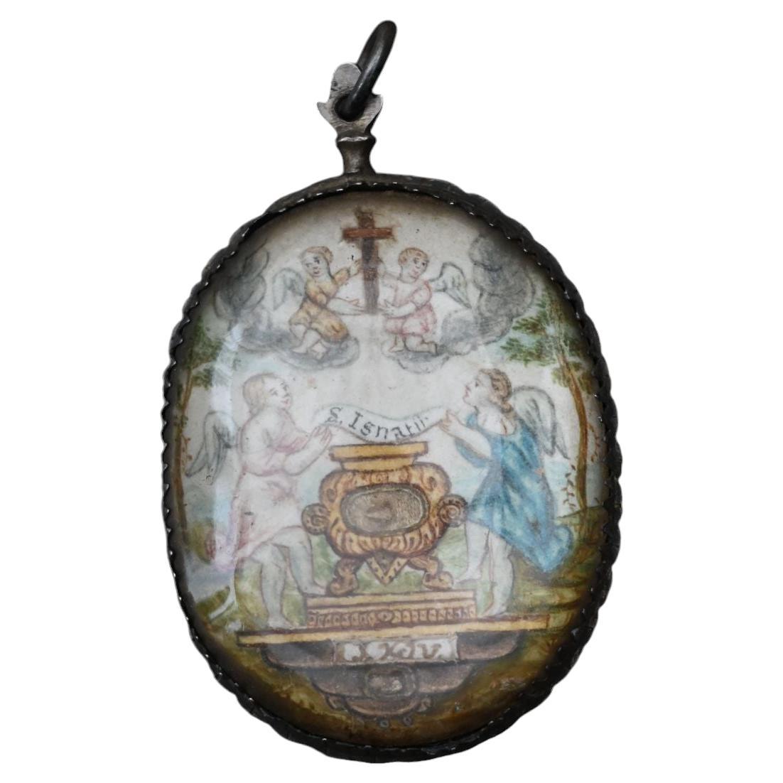 Reliquary Medallion with rock crystal, Miniature On Vellum Relic 17th ...