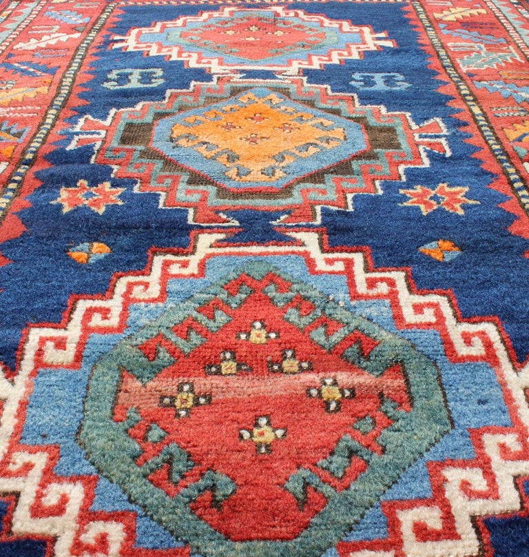 Remarkable Antique Caucasian Kazak Rug with Tribal Geometric Tri ...