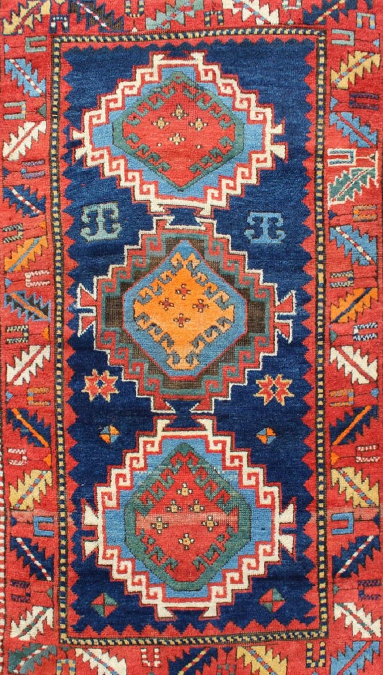 Remarkable Antique Caucasian Kazak Rug with Tribal Geometric Tri ...