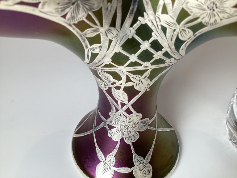 Remarkable Loetz Sintering Silver Overlay Basket For Sale at 1stDibs