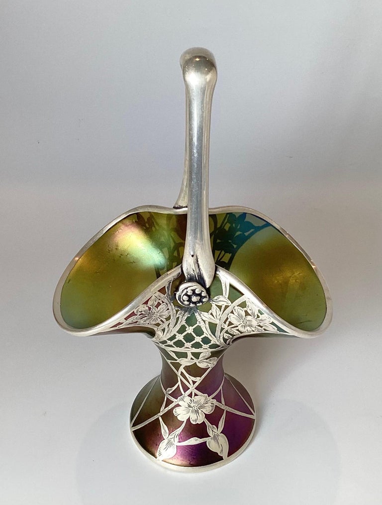 Remarkable Loetz Sintering Silver Overlay Basket For Sale at 1stDibs