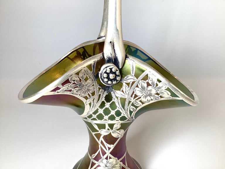 Remarkable Loetz Sintering Silver Overlay Basket For Sale at 1stDibs