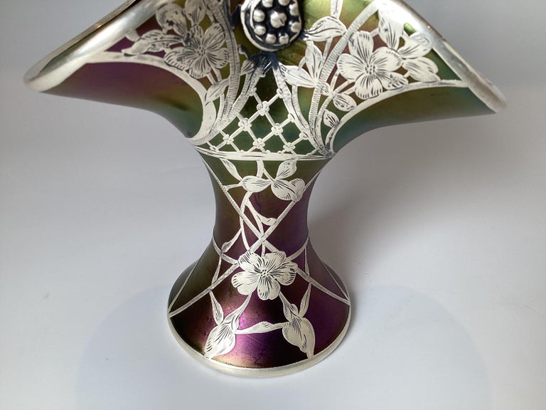 Remarkable Loetz Sintering Silver Overlay Basket For Sale at 1stDibs