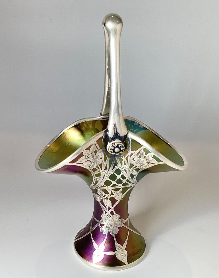 Remarkable Loetz Sintering Silver Overlay Basket For Sale at 1stDibs