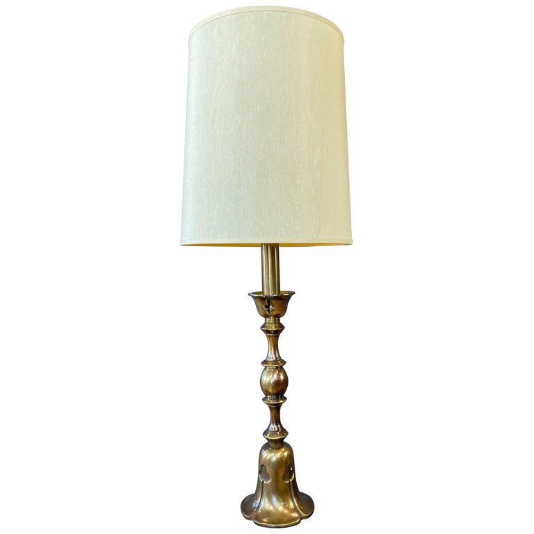 Rembrandt Extra-Tall Trefoil Motif Brass Table Lamp, 1950s at 1stDibs