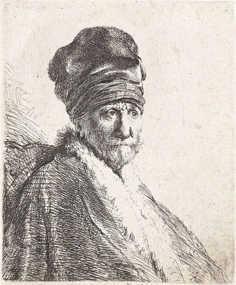 Rembrandt van Rijn - Bust of a Man Wearing a High Cap, Three-Quarters ...