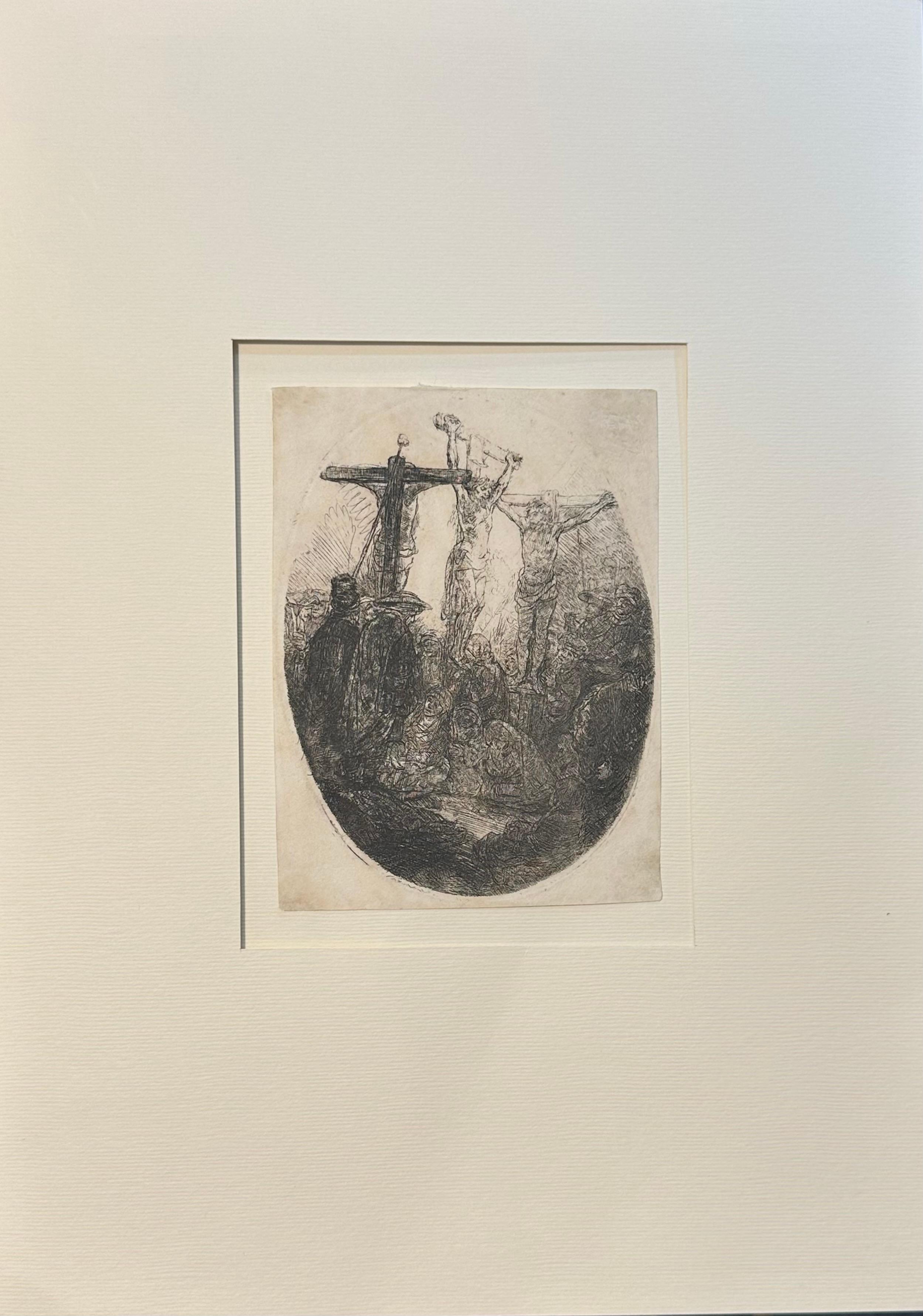Rembrandt van Rijn - Rembrandt van Rijn, Christ crucified between the two thieves: oval plate ...