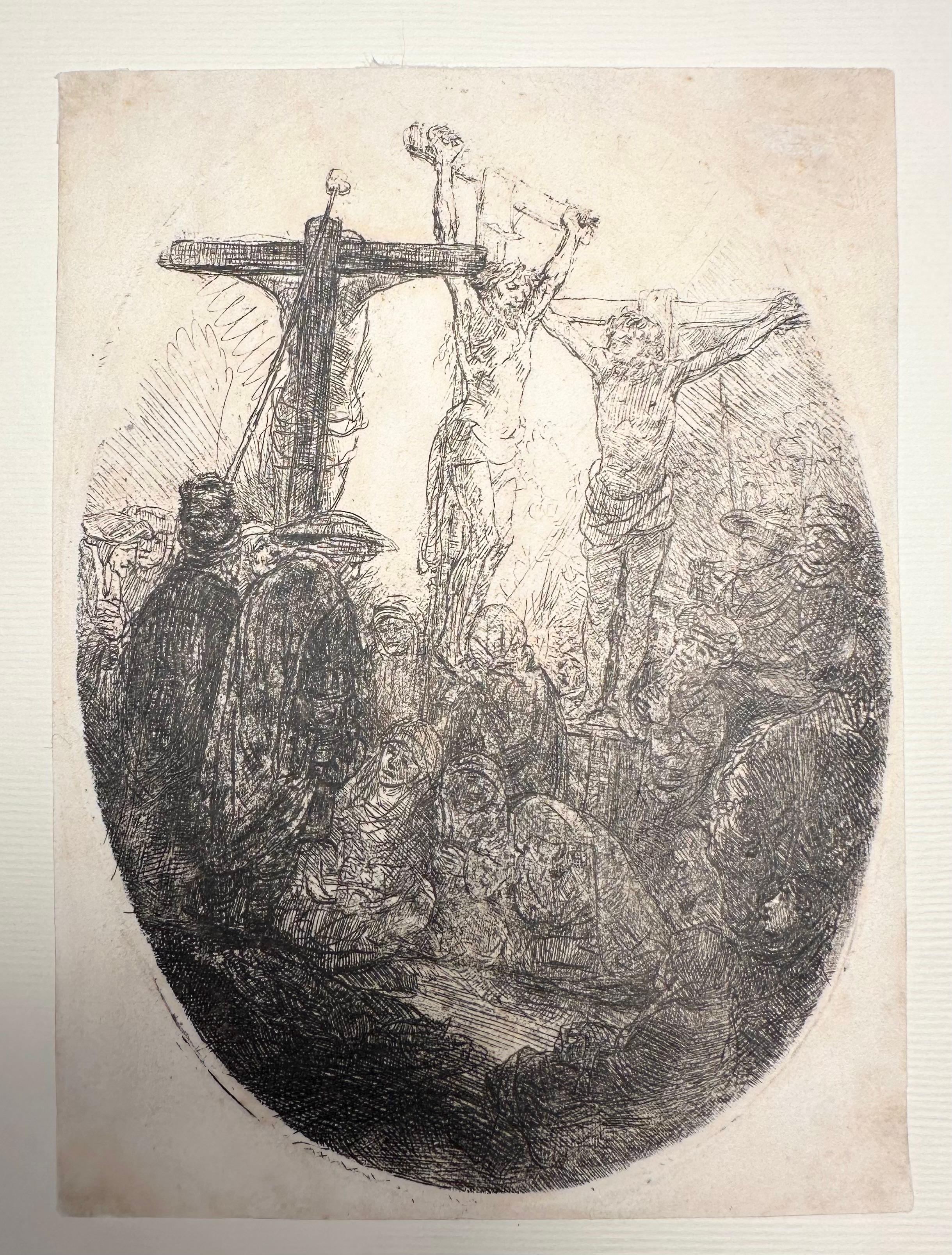 Rembrandt van Rijn - Rembrandt van Rijn, Christ crucified between the two thieves: oval plate ...