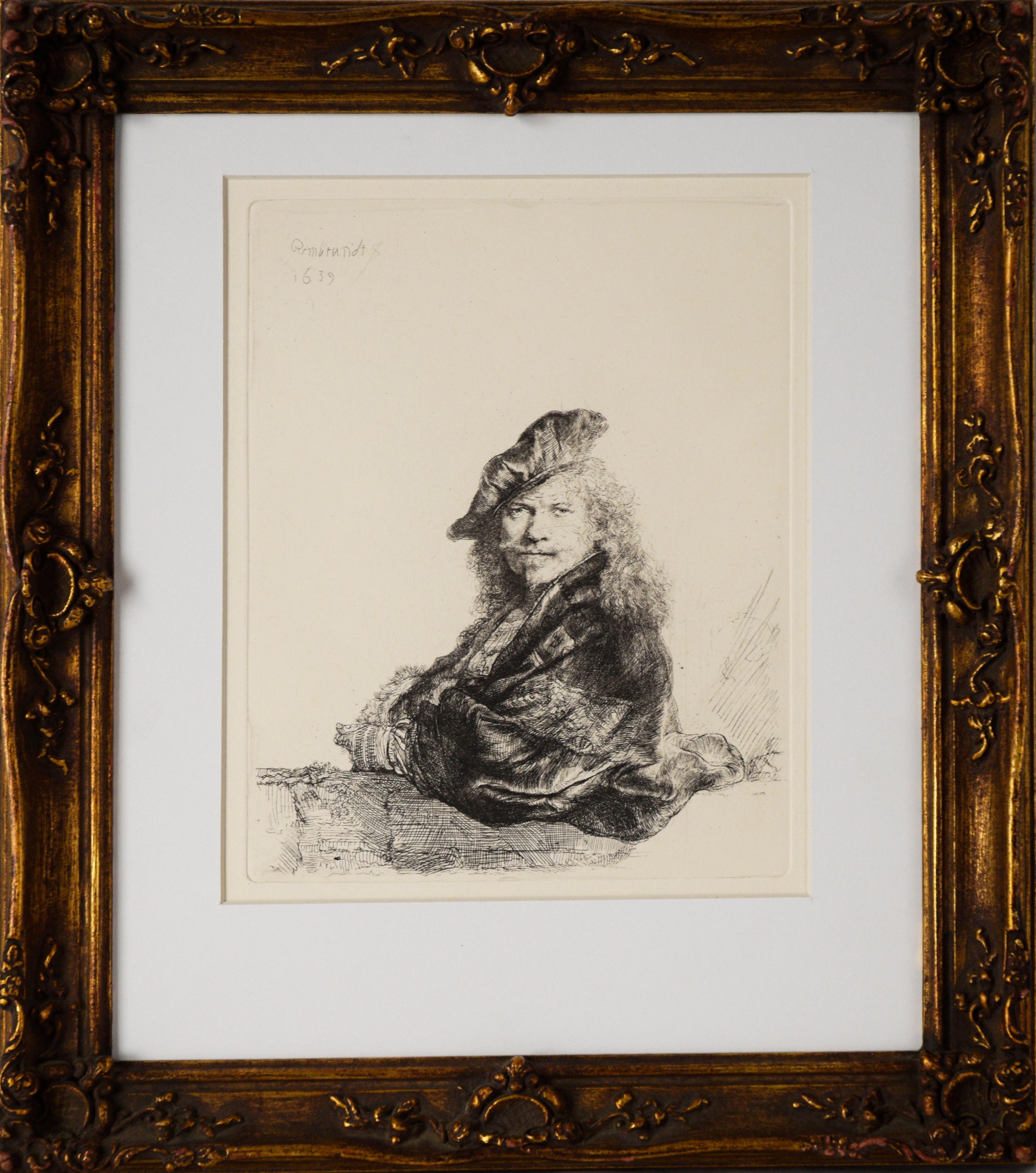 Rembrandt van Rijn - Rembrandt van Rijn Self Portrait Leaning on a Stone Sill - Etching on Laid ...