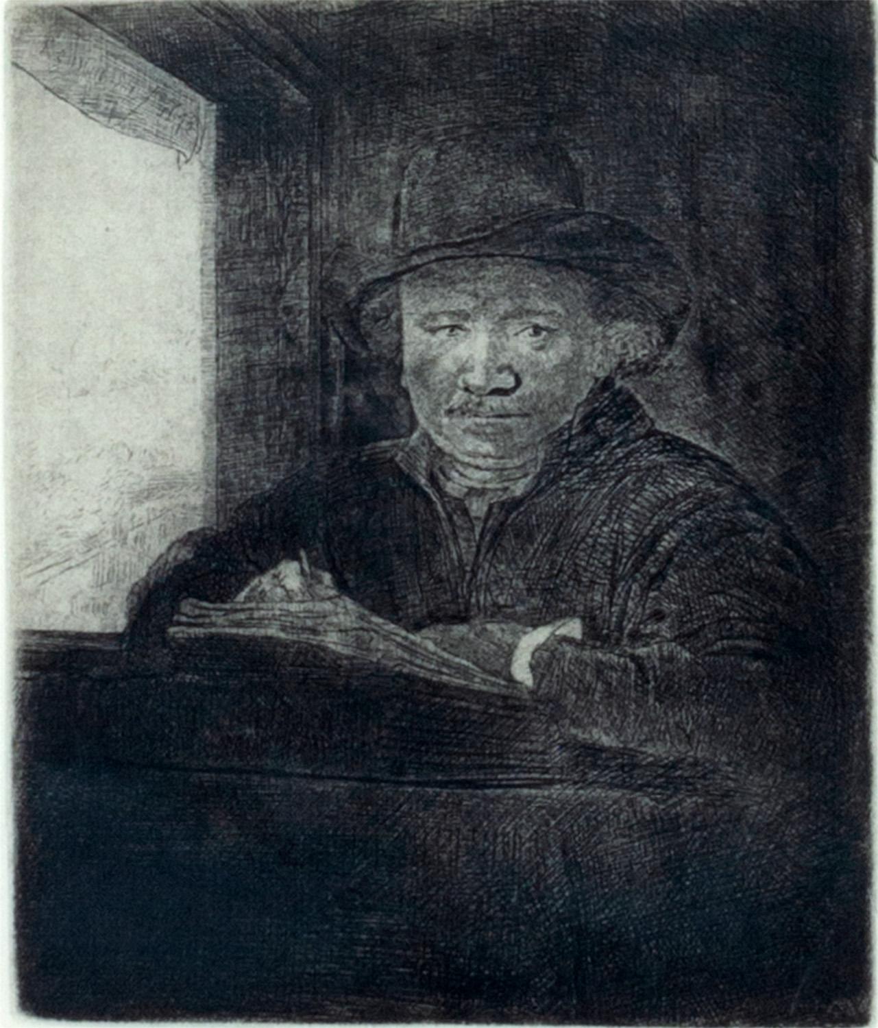 Rembrandt van Rijn - "Self Portrait Drawing at a Window, " Original Etching by Rembrandt at ...