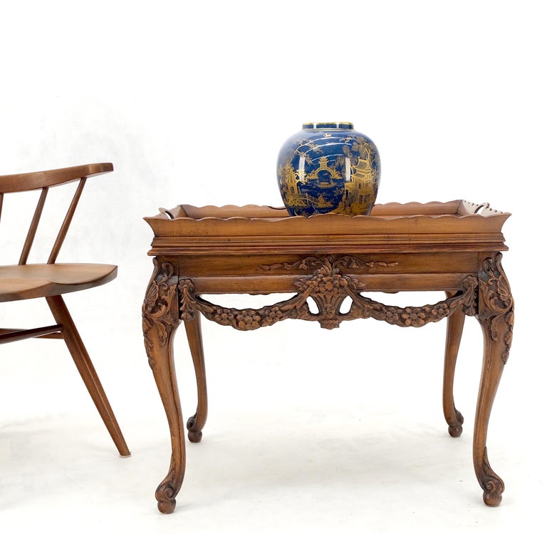 Removable Tray Top Pierce Carved Inlayed Walnut Side End Table Stand ...