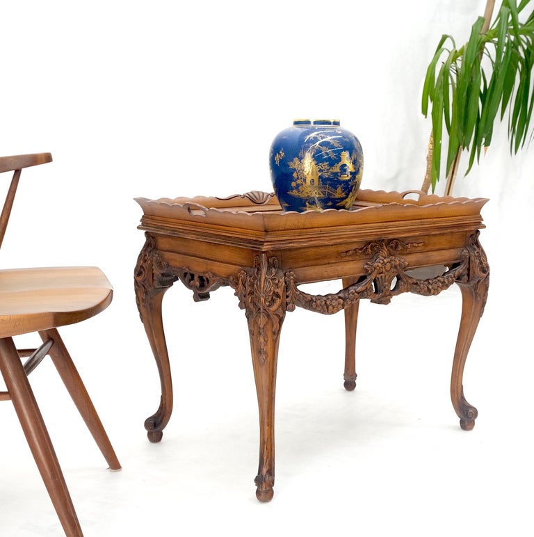 Removable Tray Top Pierce Carved Inlayed Walnut Side End Table Stand ...