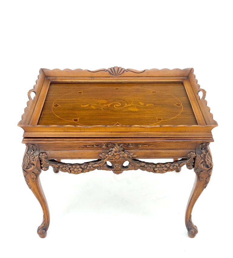 Removable Tray Top Pierce Carved Inlayed Walnut Side End Table Stand ...