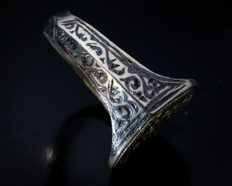 Renaissance C.1580 Gilded Silver Niello Signet Ring For Sale at 1stDibs