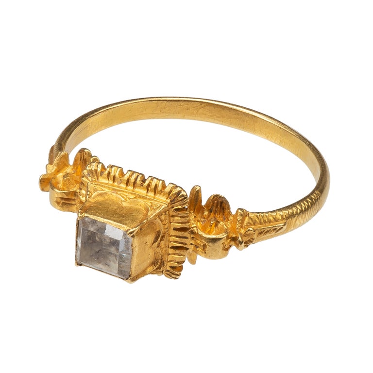 Renaissance Gold Marriage Ring with Table-Cut Rock Crystal For Sale at ...