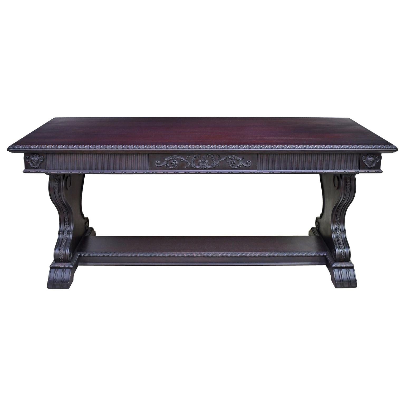 Renaissance-Revival Desk in Black Umber with Trestle Base, Grand Rapids ...