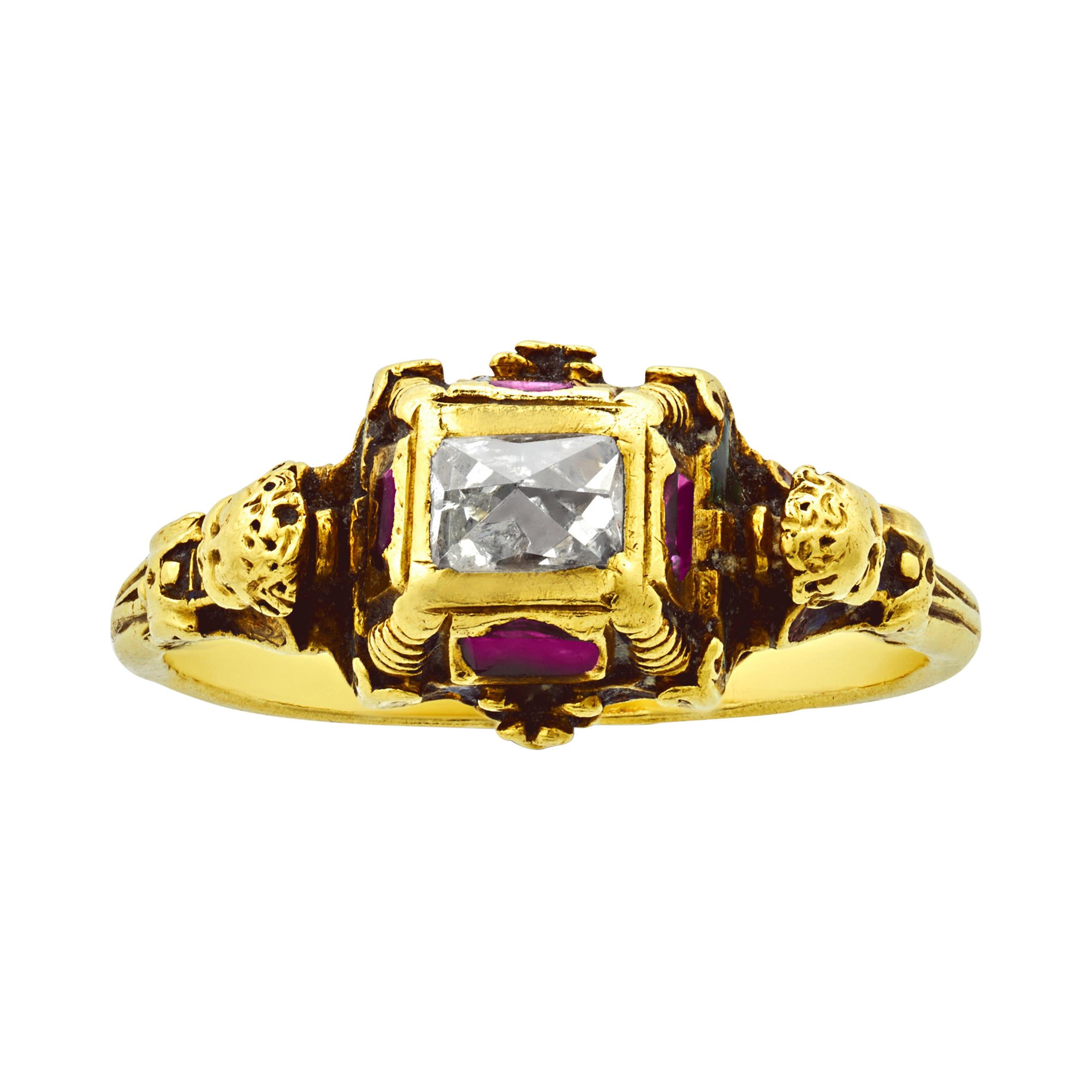 Renaissance Revival Diamond and Ruby Ring at 1stDibs