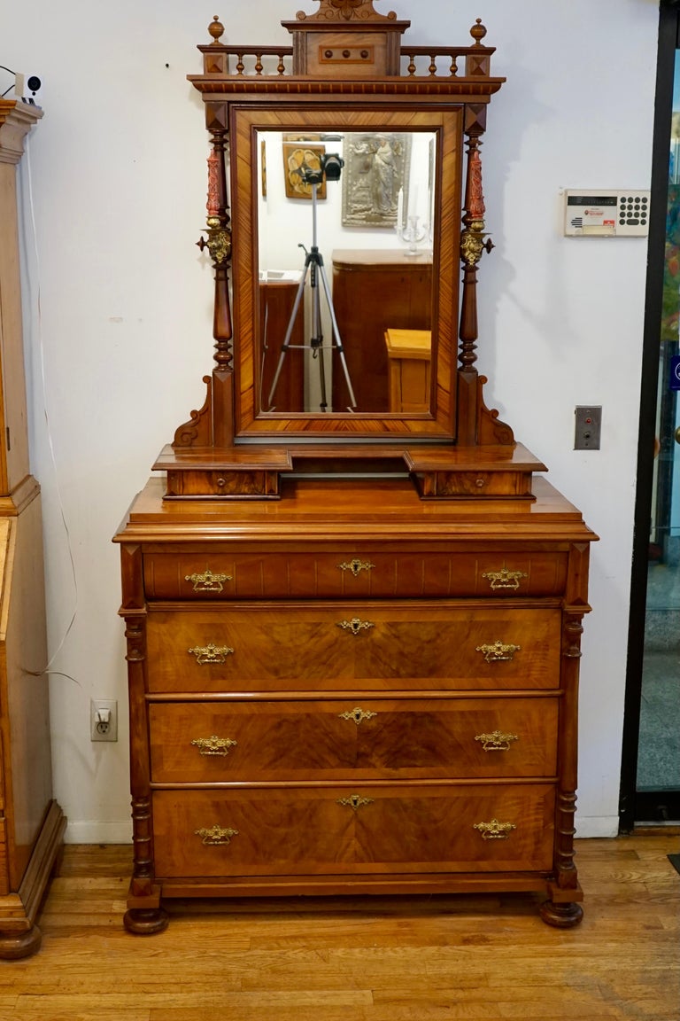 Renaissance Revival Dresser with Vanity Mirror For Sale at 1stDibs