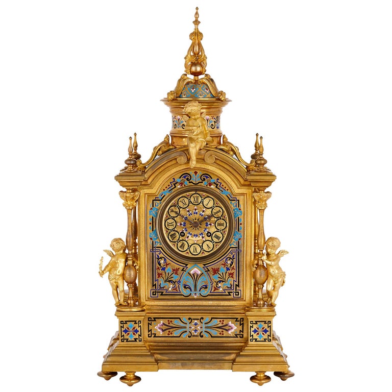 Renaissance Revival Enamel and Gilt Bronze Mantel Clock For Sale at 1stDibs