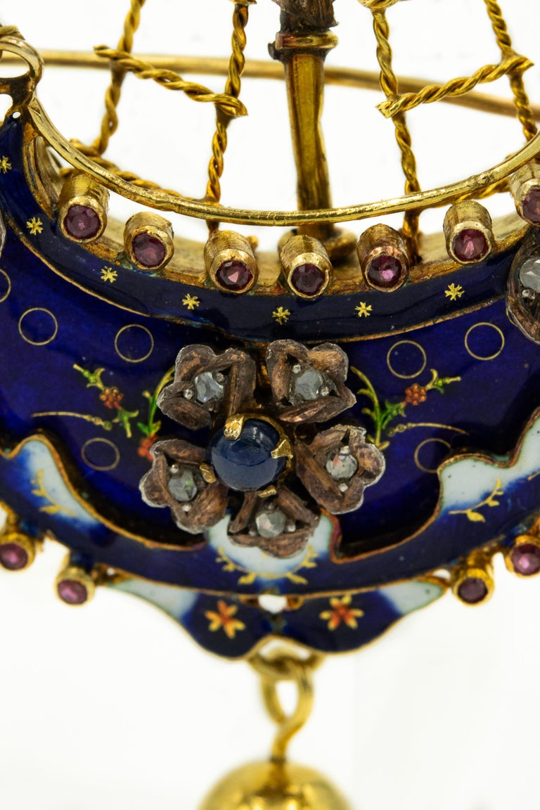 Renaissance Revival Enamel Diamond Jeweled Ship Boat Galleon Gold ...