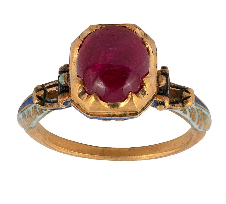 Renaissance Revival Gold, Enamel and Ruby Ring, Mid-Late 19th Century ...