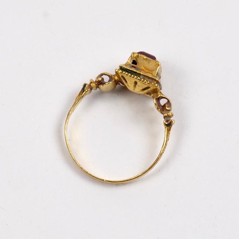 Renaissance Revival Pre-Raphaelite Gold, Garnet and Enamel Ring at ...
