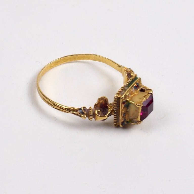 Renaissance Revival Pre-Raphaelite Gold, Garnet and Enamel Ring at ...