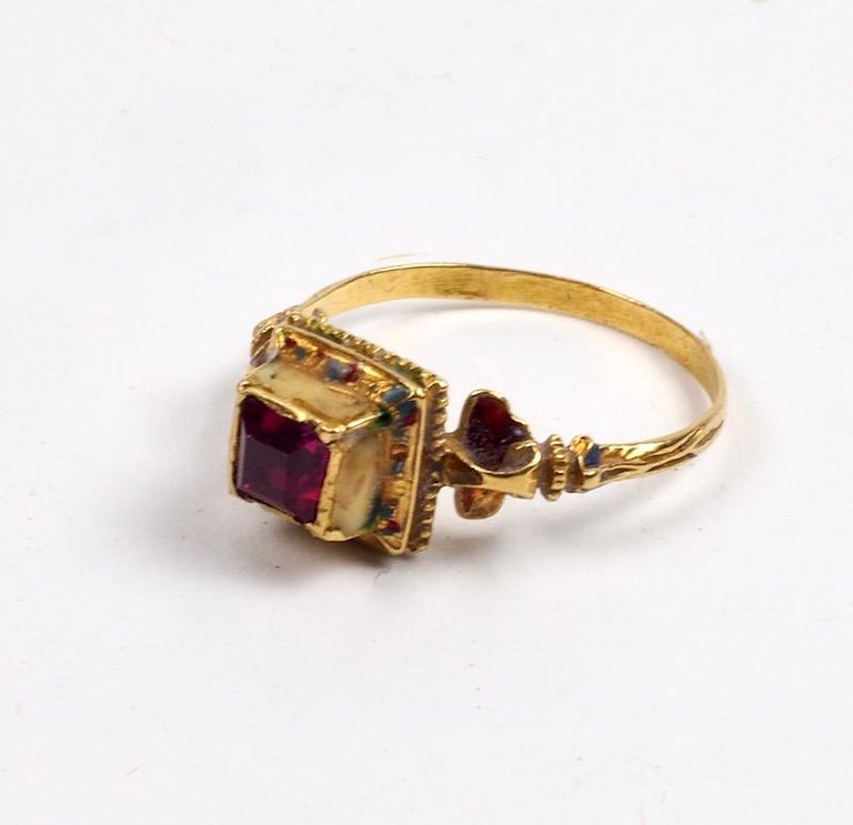 Renaissance Revival Pre-Raphaelite Gold, Garnet and Enamel Ring at ...