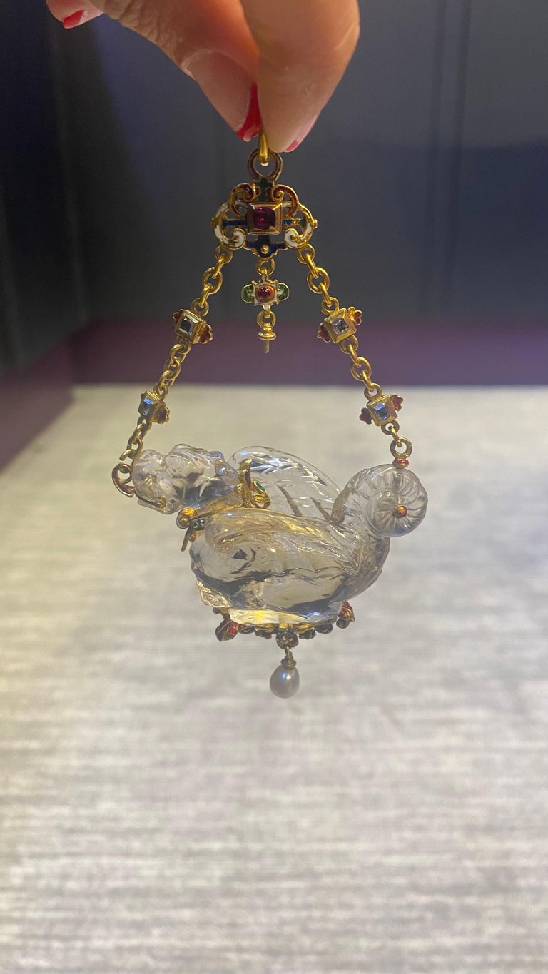 Renaissance Revival Rock Crystal Dragon Pendant For Sale at 1stDibs