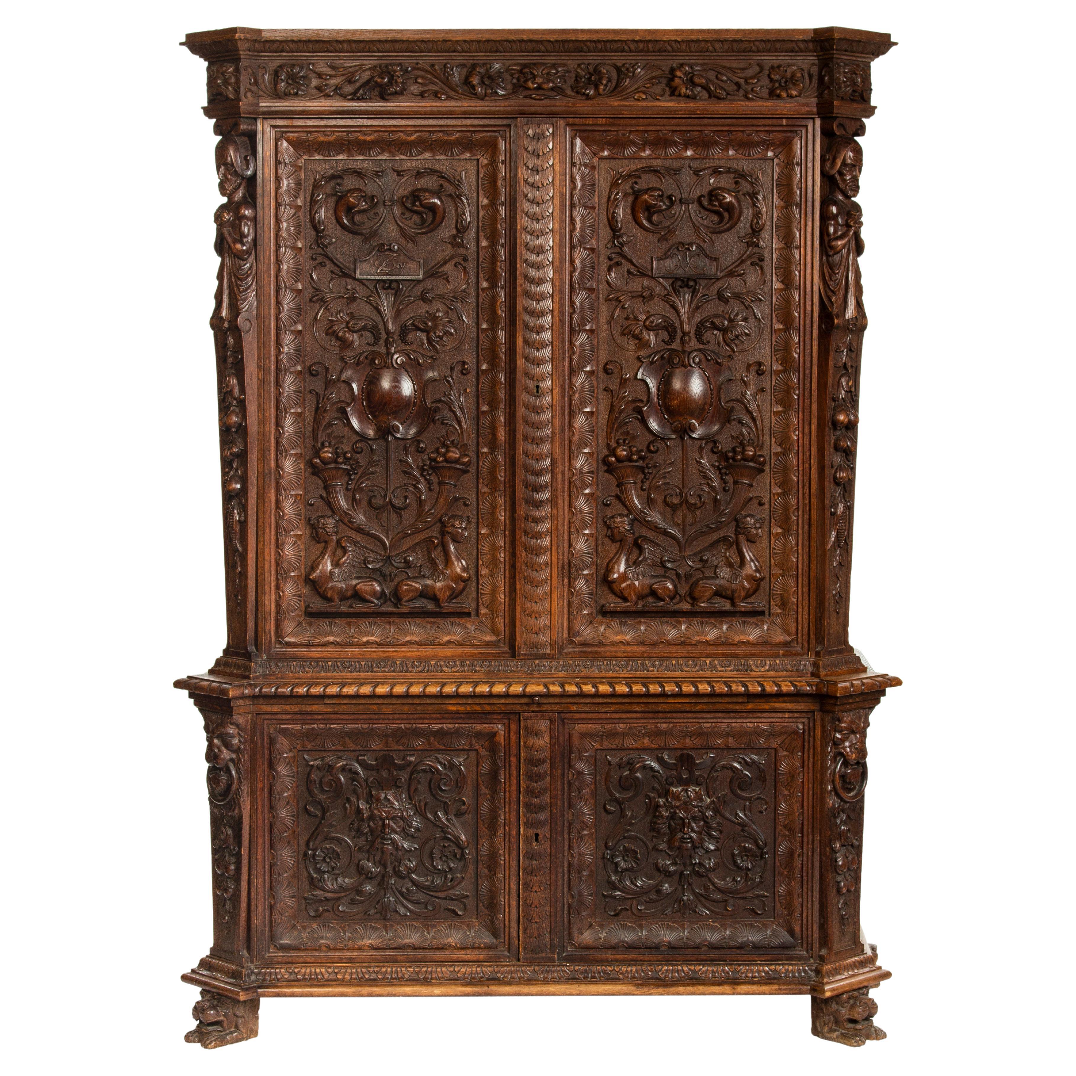 Renaissance Revival Style Carved Walnut Armoire, ca. 1900 at 1stDibs