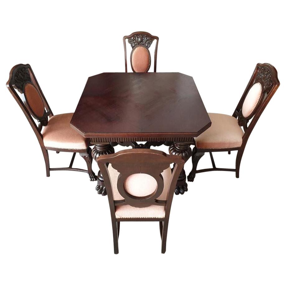 Renaissance Revival Table Set, Living or Dining Room, Table and 4 ...